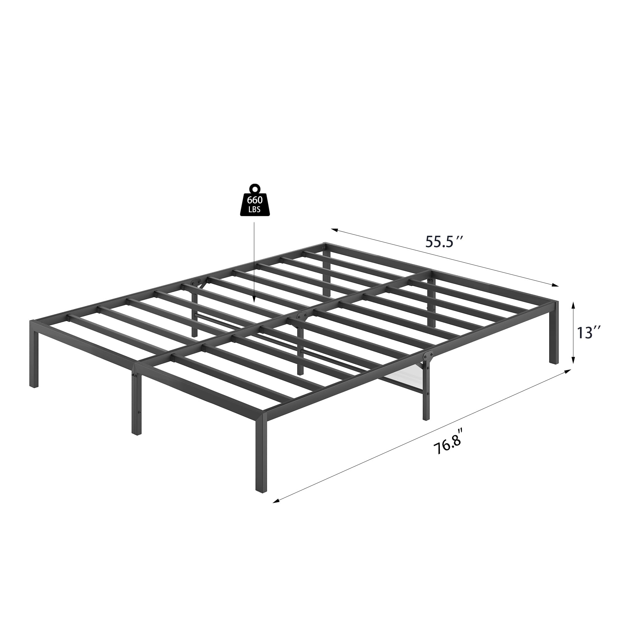MegaChunk Full Size Metal Platform Bed Frame, Sturdy Structure with Minimalist Styling, No Box Spring Needed, Wave Shaped Headboard, No-Noise Design, Black