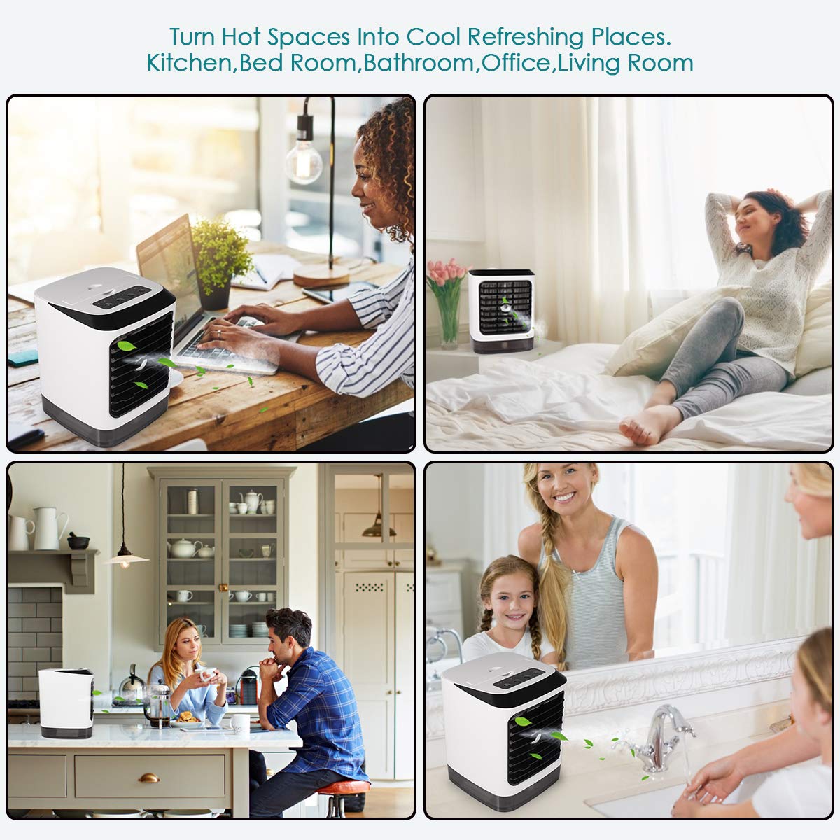 Sticque Portable Air Conditioner, Evaporative Personal Cooler Humidifier, 3 Speeds, 7 Colors LED Light, Freon Free Ice Fan with Handle, Misting Fast Cooling Desktop for Room, Office, Study