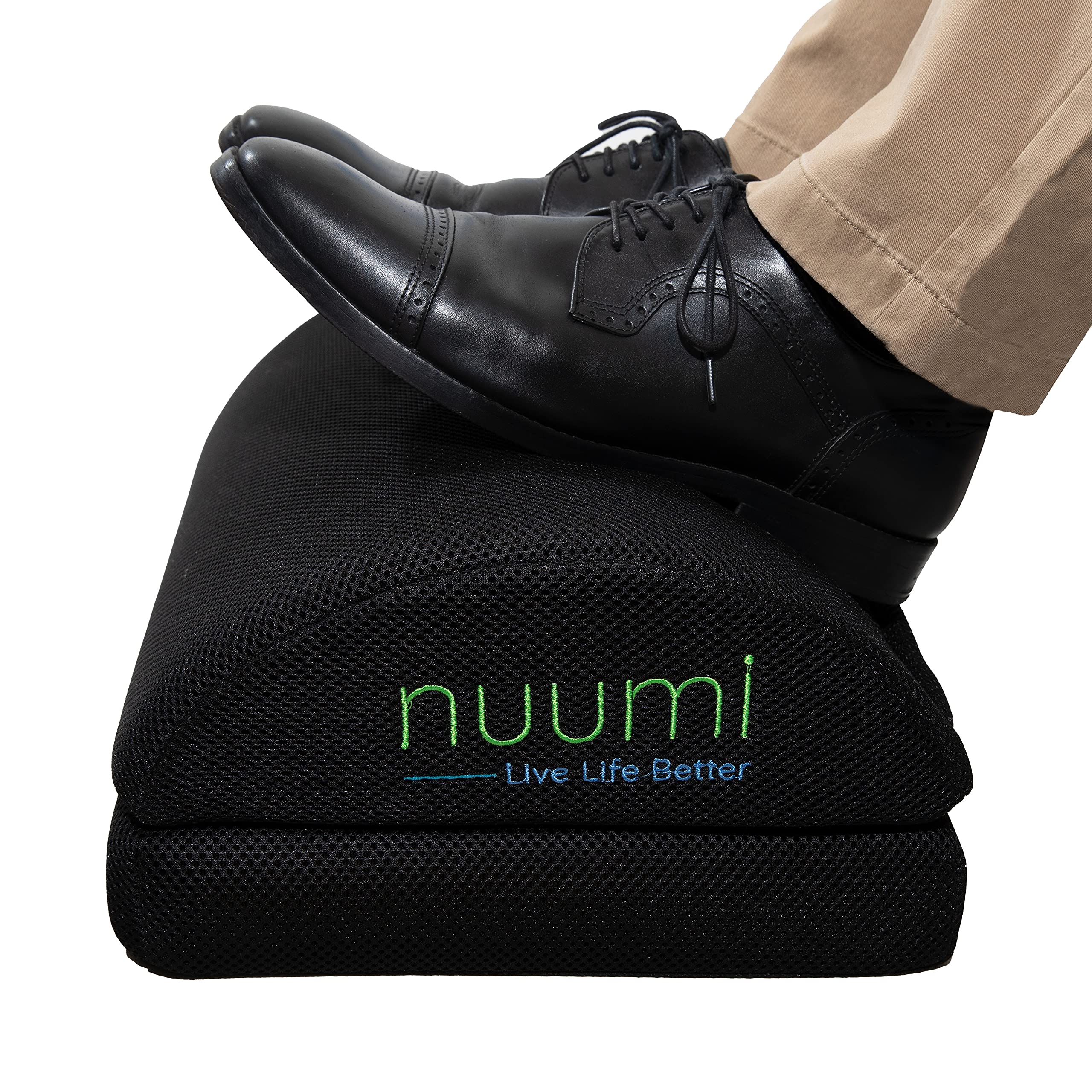 Nuumi Under Desk Foot Rest – Adjustable Height Memory Foam Ergonomic Footrest Rocker Stool for Elevation, Office Gaming Chair, Work, Airplane – Non Slip Ottoman Cushion for Back & Leg Pain Relief