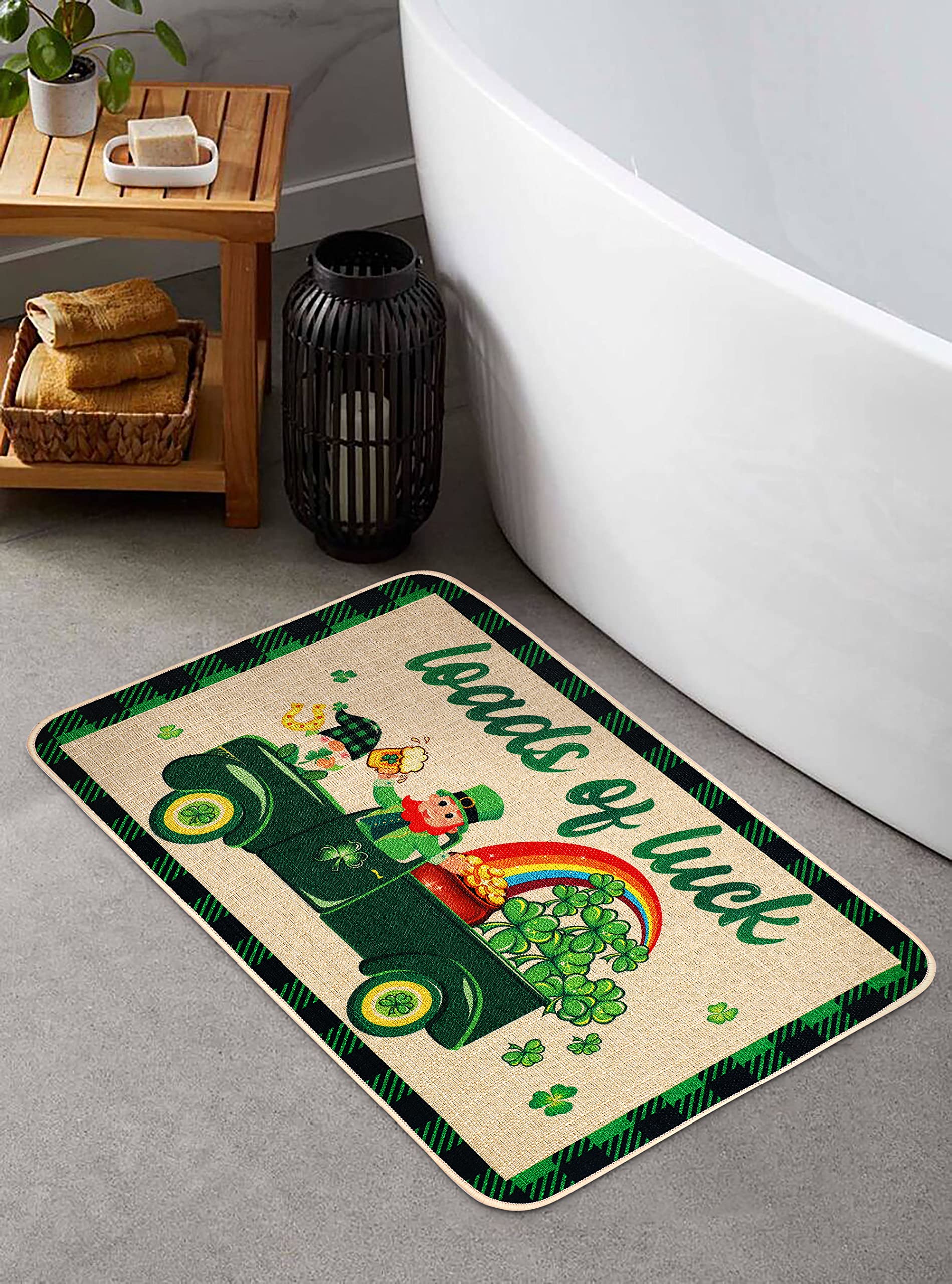 Tieshankao St Patricks Day Gnome Doormat Decorations-Shamrock Leprechaun Lucky Door mat Rug Irish Saint Patty's Decor for The Home Bathroom
