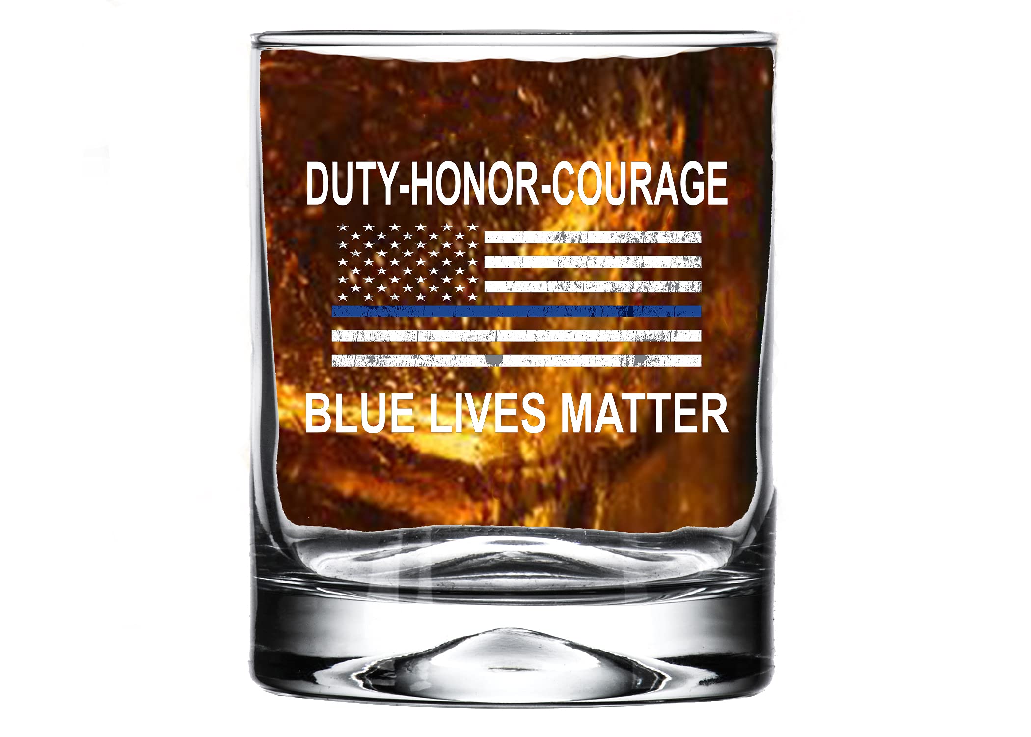 Rogue River Tactical Thin Blue Line Honor Duty Courage Old Fashioned Whiskey Glass Gift For Police Officer Law Enforcement