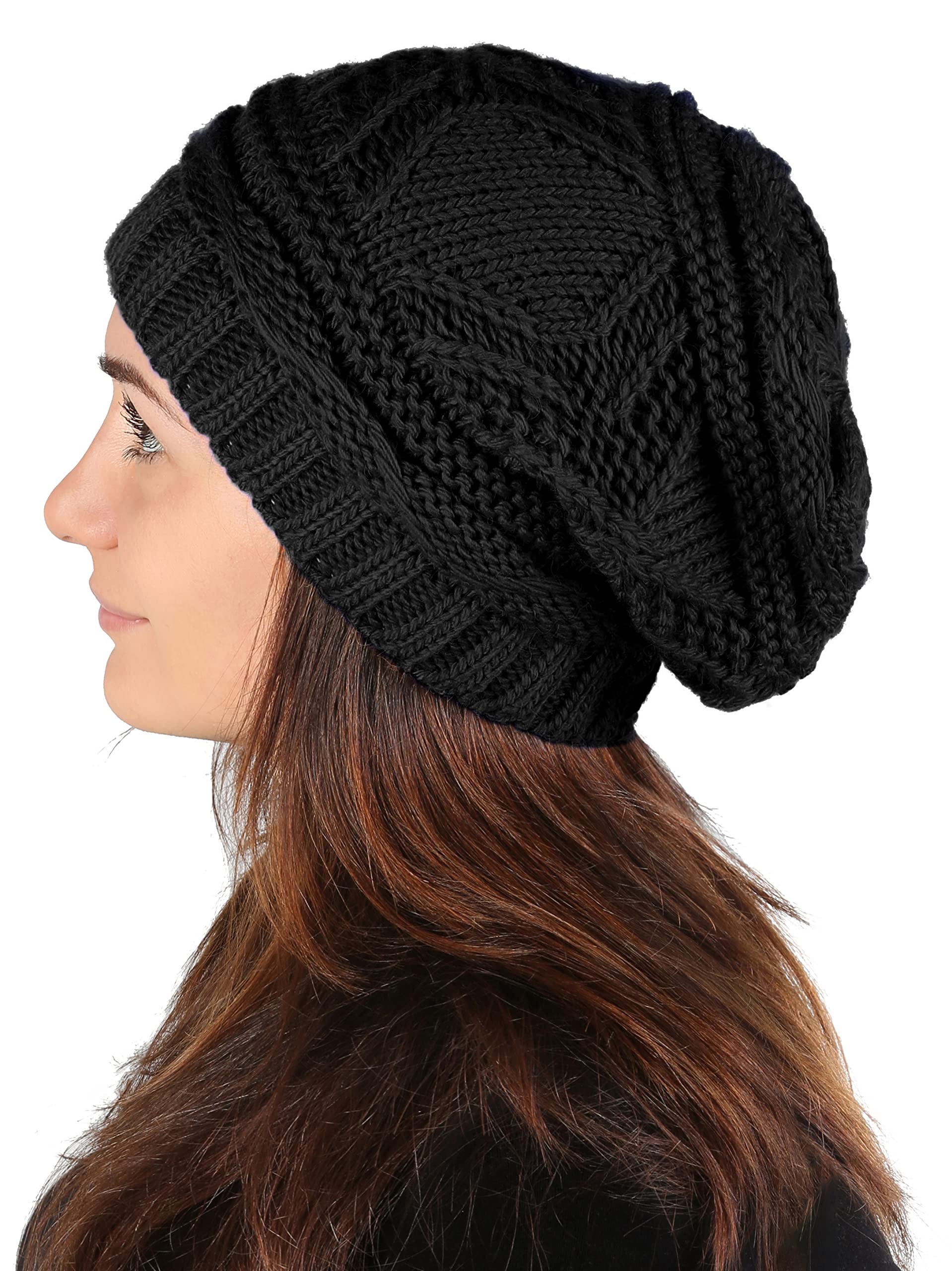 Lilax Knit Slouchy Oversized Soft Warm Winter Beanie Hat Black