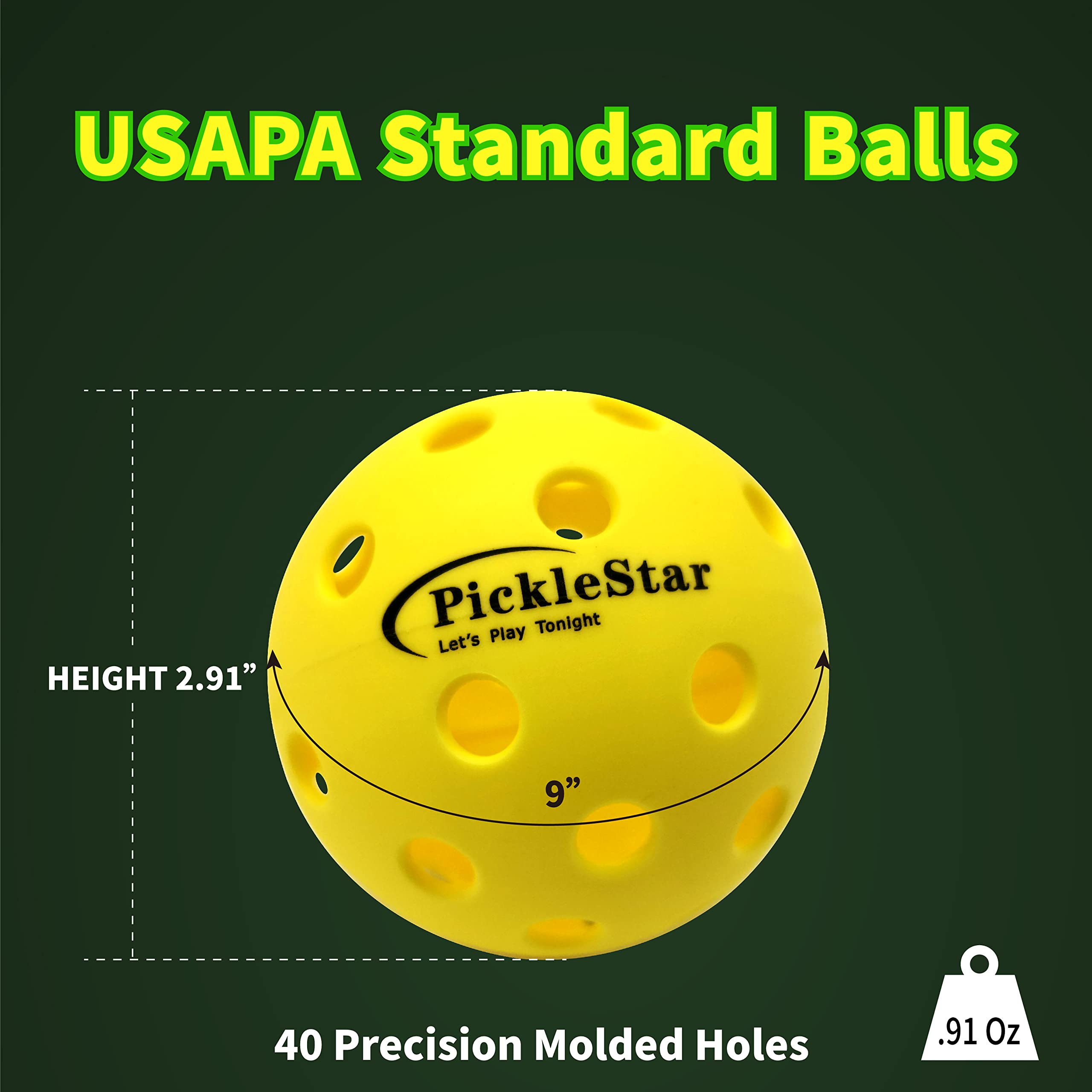 PickleStar 2 LED Light Up Pickleball Balls Bundled with 2 Regular(No LED) Outdoor Pickleball Balls, 2 Batteries Included