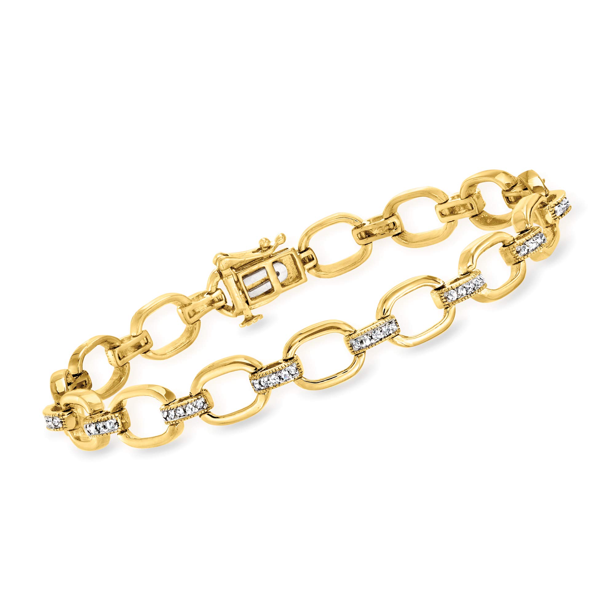 Ross-Simons 0.50 ct. t.w. Diamond Paper Clip Link Bracelet in 18kt Gold Over Sterling. 7 inches