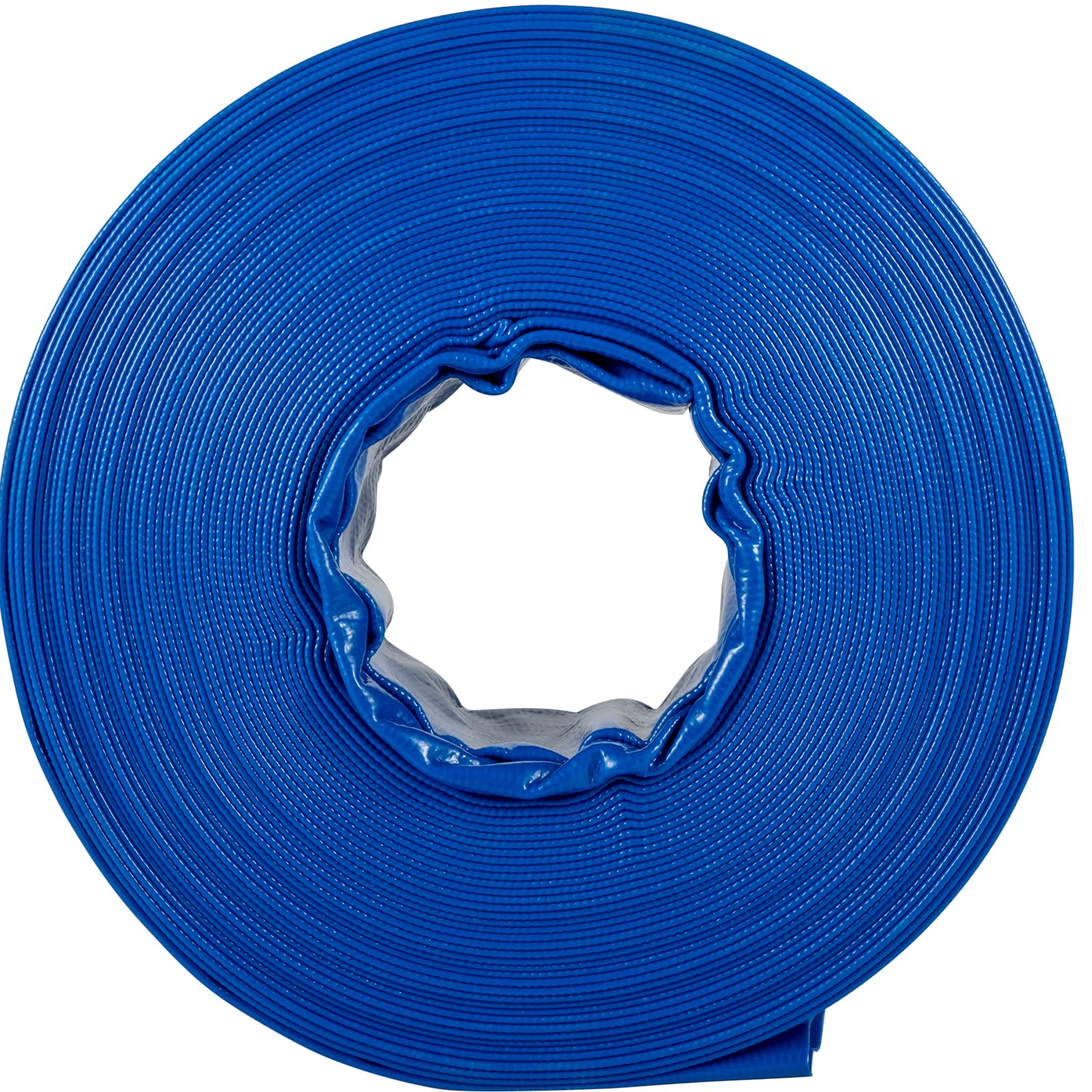 VEVOR Discharge Hose, 3" x 105', PVC Lay Flat Hose, Heavy Duty Backwash Drain Hose with Clamps, Weather-proof & Burst-proof, Ideal for Swimming Pool & Water Transfer, Blue