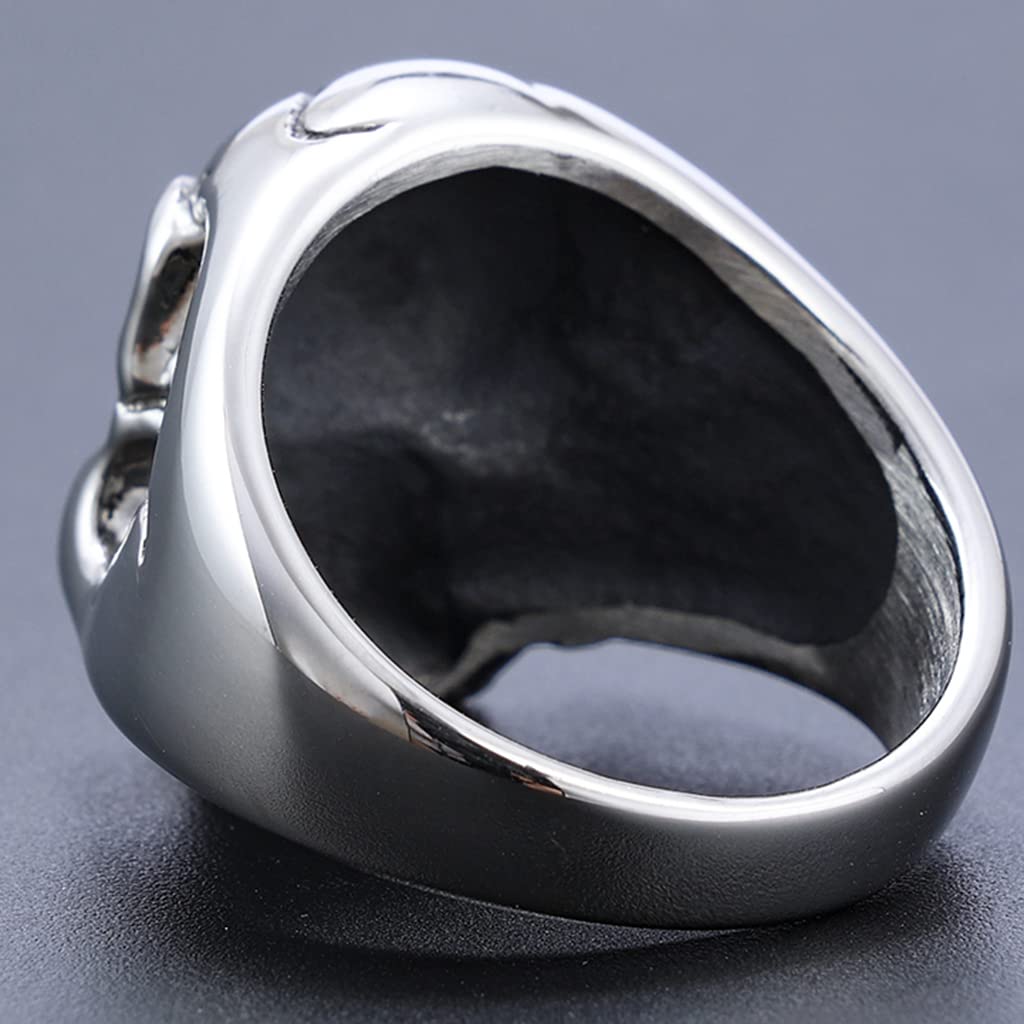 Stainless Steel Retro Vintage Skull Gothic Skeleton Biker Halloween Cocktail Party Ring (Silver Gold, 10)