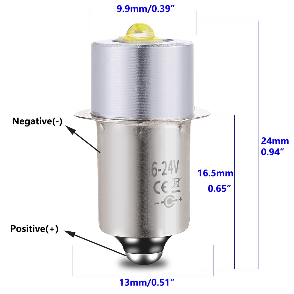 LudoPam Upgrade LED Flashlight Bulb,DC18V 12V 19.2V 6-24 Volt PR2 P13.5S LED Bulb Compatible for Ryobi Milwaukee Craftsman Torch Work Light