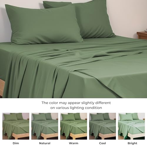 Linenwalas 100% Cotton Percale Sheet Set Full Size, Strong Breathable Crisp and Cooling Premium Cotton 4 Piece Sheet Set- 1 Flat, 1 Fitted, and 2 Pillowcases (Avocado Green/Full Size)