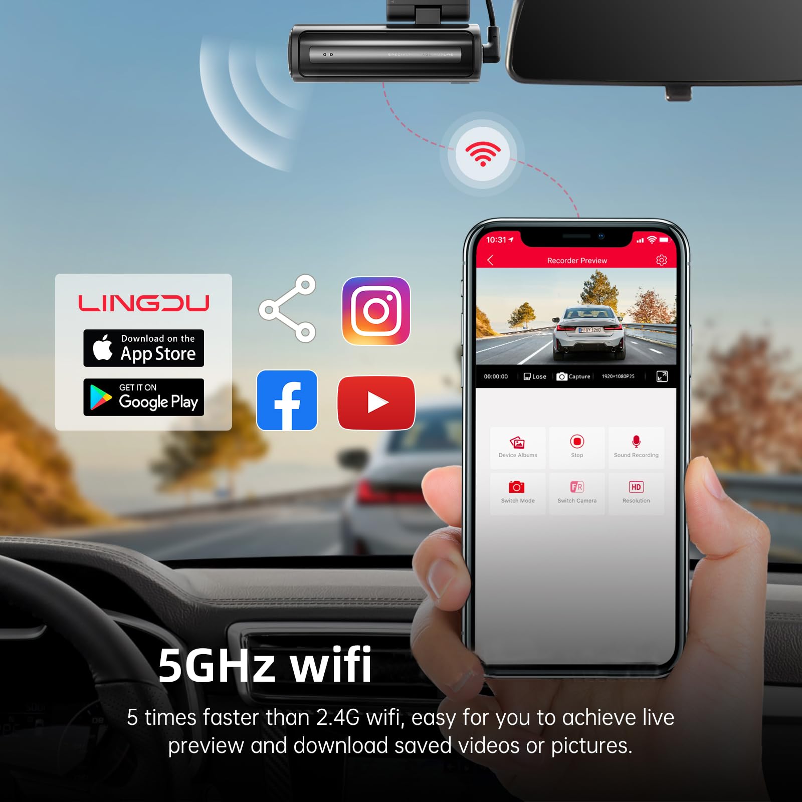 LINGDU LD06 5K Dash Cam, Real 4K+2K Dash Cam Front and Rear, Dash Camera for Cars Include 64GB Card, Built in 5GHz WiFi GPS, Voice Control, Super Night Vision, WDR, Parking Mode