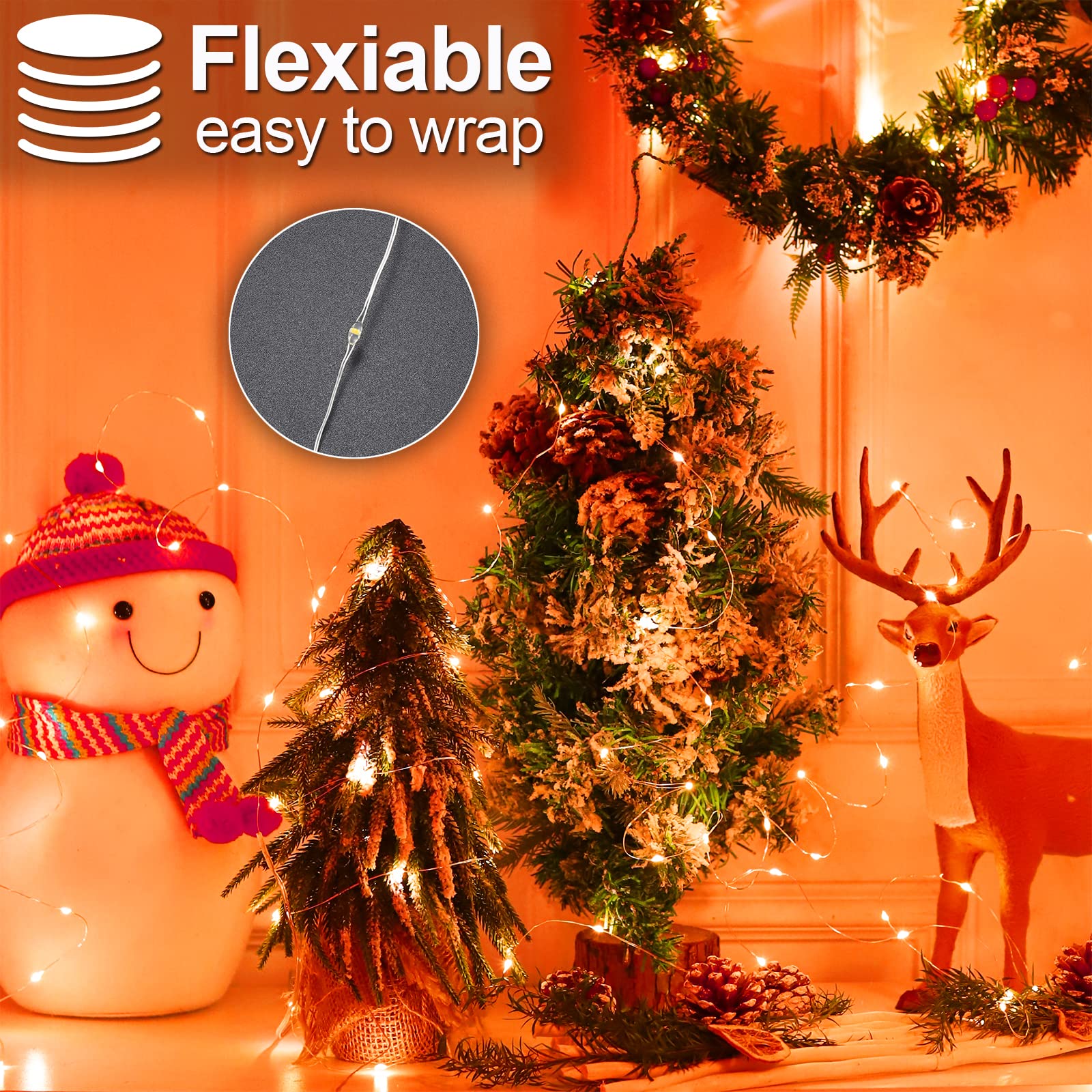 Malgero Orange Fall Fairy String Lights Battery Operated with Timer, 2Pack Total 100LED 32.8Ft Indoor Twinkle Lights Copper Wire Thanksgiving Decorfor Home,Party, Room