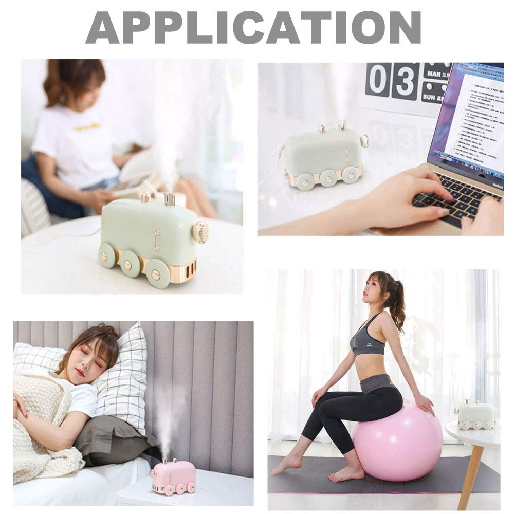 Mini Train USB Humidifier, Ultra Quiet Cute Desktop Mute Mini Personal Portable Small Humidifier with LED Light Small Diffuser for Office, Bedroom, 4 Hours Auto Shut-Off, 300ML Pink