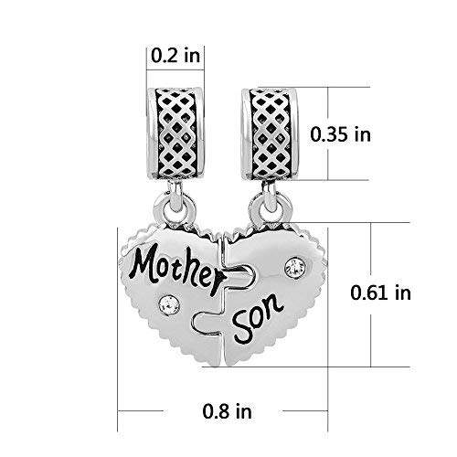LilyJewelry Heart Love Mom Mother Son Charm Puzzle Dangle Beads For Snake Chain Bracelet