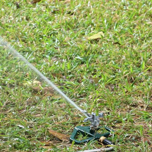 STYDDI Metal Pulsating Impact Sprinkler with Metal Base, Heavy Duty Adjustable Circular Zinc Impulse Sprinkler for Lawn, Yard and Large Area, Water Coverage up to 5,800 Sq. ft