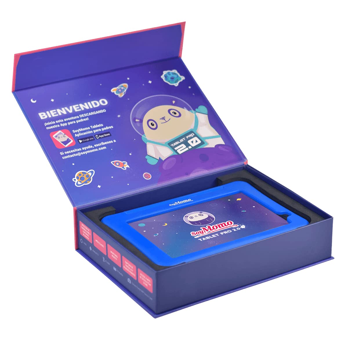 SoyMomo Anti-cyberbullying Tablet for Kids with Remote Parental Control App, WiFi, Bluetooth, 8” Screen, 64GB Memory, 4GB RAM, Camera, 5000 mHa, Extra Durable Silicone Case (Blue)