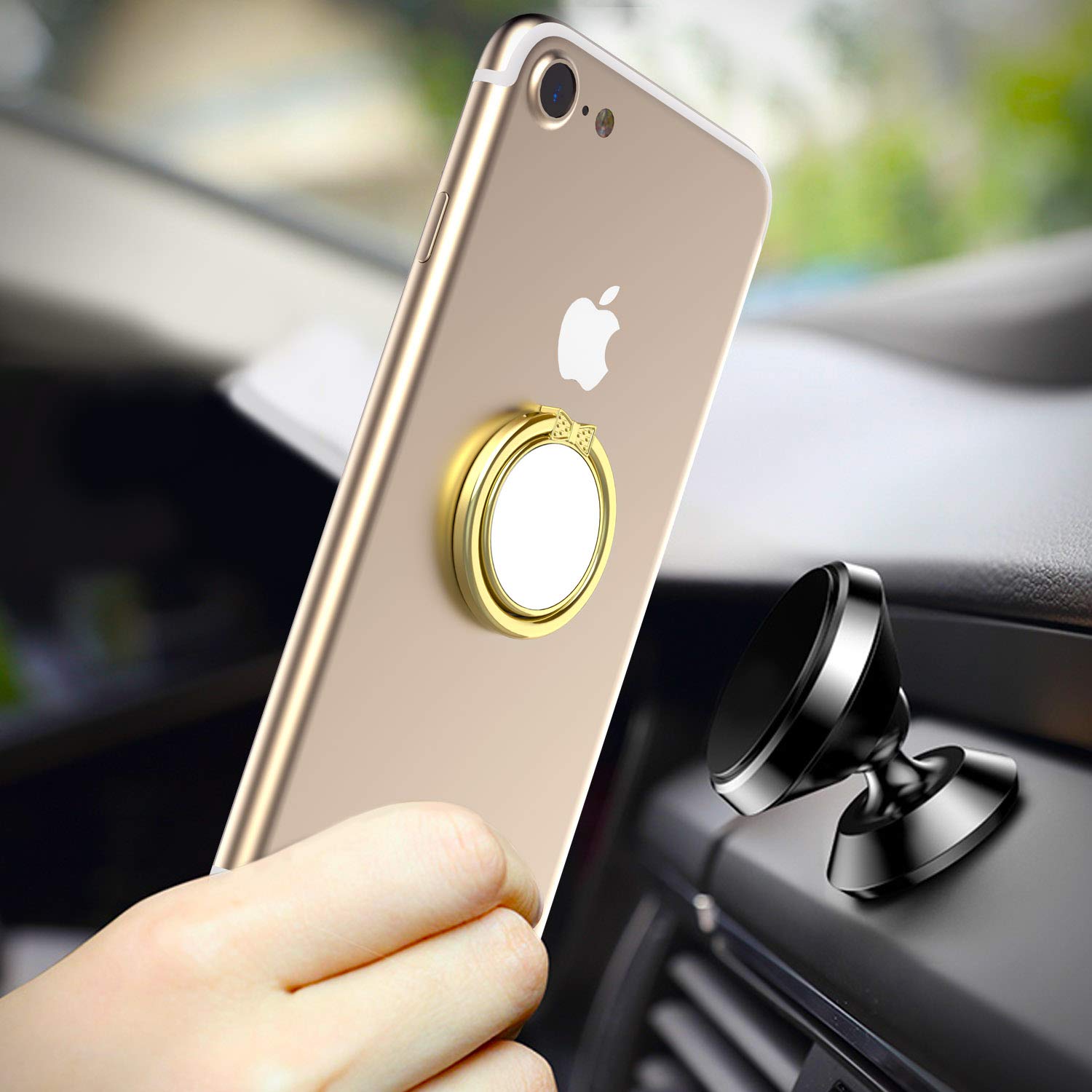 Mirror Finger Ring Holder, ICEYA Cell Phone Ring Stand Holder 360°Rotation Case Ring Grip Mount for iPhone 7/7 Plus, Galaxy S8/S8 Plus and Other Smartphones (Gold)
