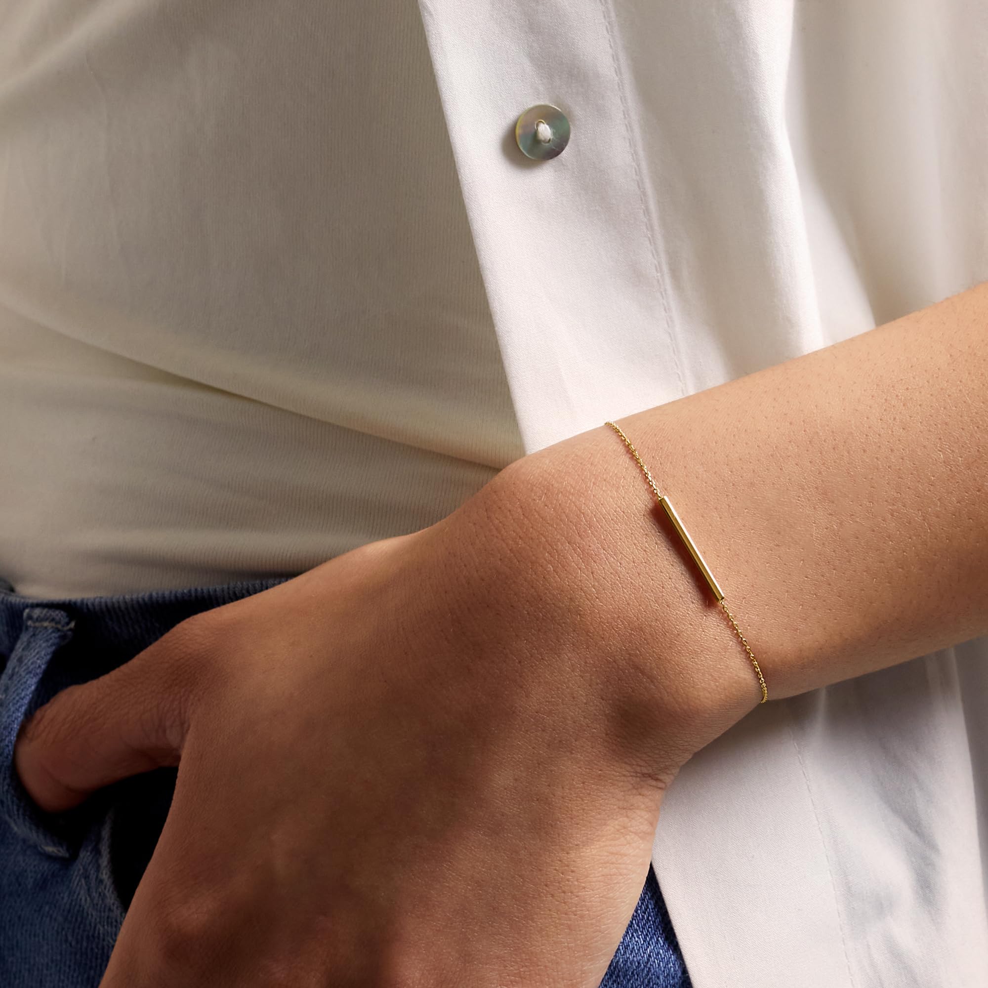 RS Pure by Ross-Simons 14kt Yellow Gold Bar Bracelet. 7.5 inches