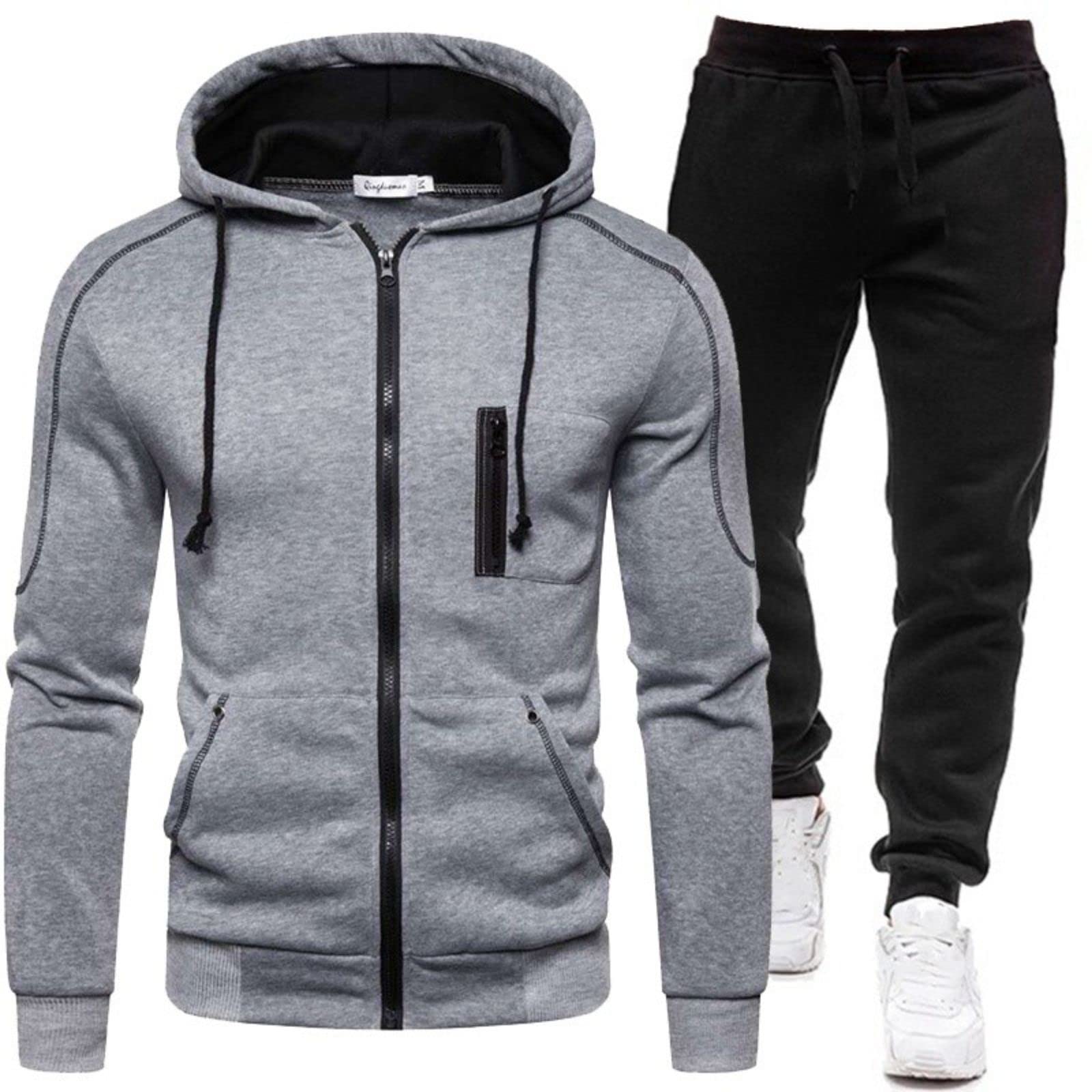 PRESEOSSA Mens Sweatsuits Sets Men's Tracksuits Zipper Hoodies for Men Jogging Suits Sets with Multi Pockets