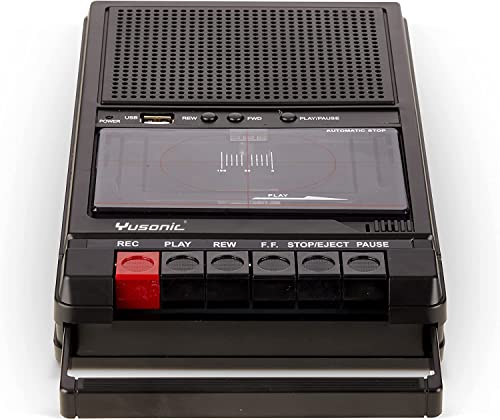 YUSONIC Portable Cassette Player and Tape Cassette Recorder with Built-in Microphone, Built-in Handle, and One-Touch Recording with Automatic Stop