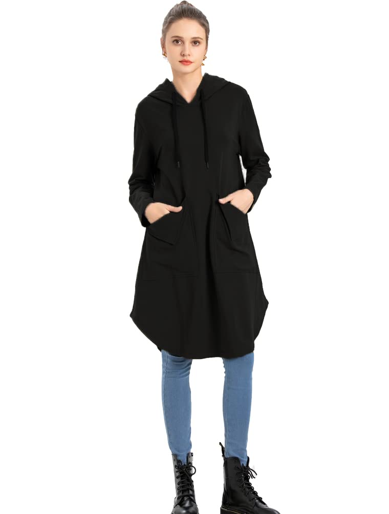 Mordenmiss Women's Sweatshirt Tunic Dresses Long Sleeve Casual Oversized Long Hoodie Pullovers(style 6 Black XL)