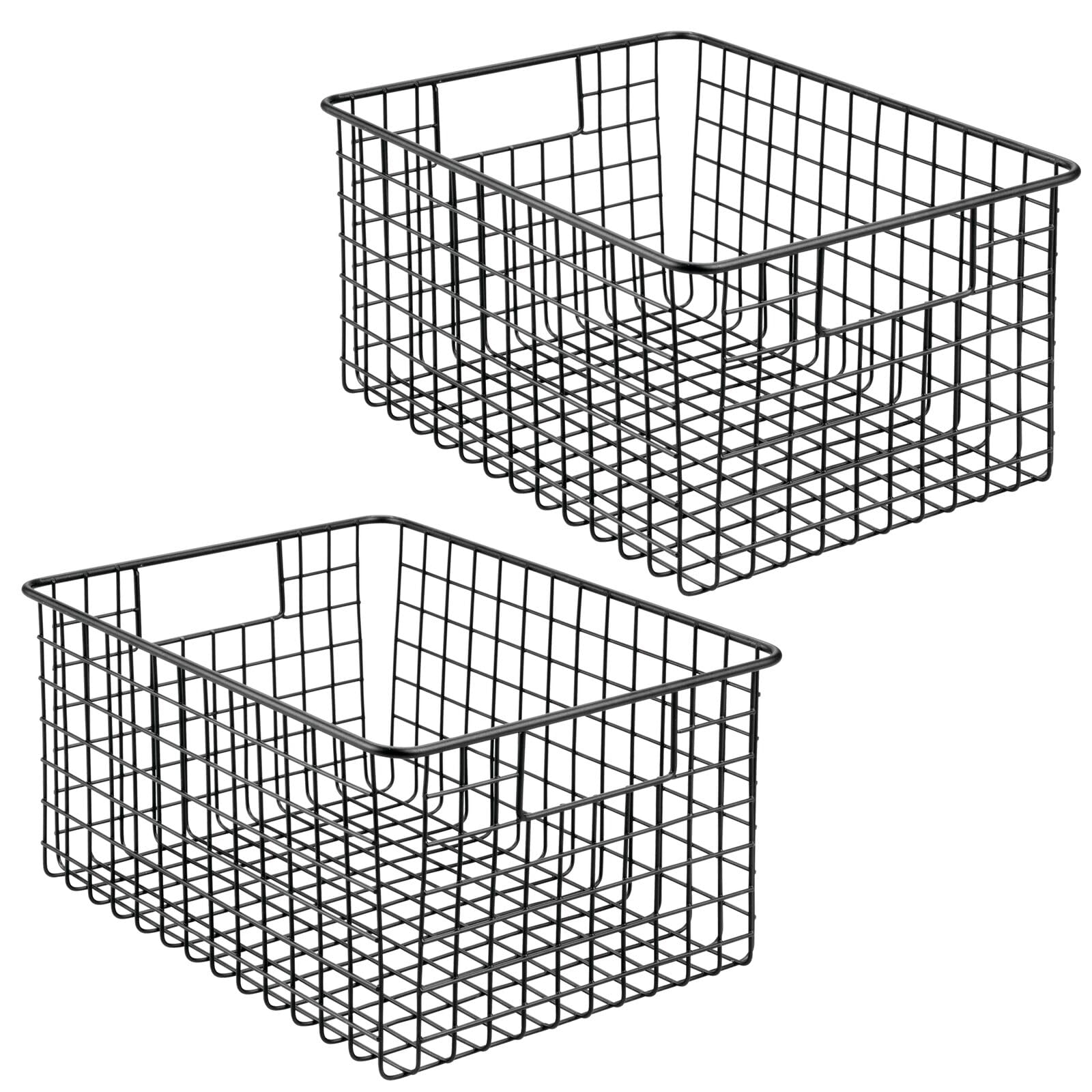 mDesign Metal Wire Closet Storage Basket Organizer with Handles for Organizing Bedroom, Bathroom, Mudroom, Entryway, Hallway, or Linen Closets - Concerto Collection - 2 Pack - Black