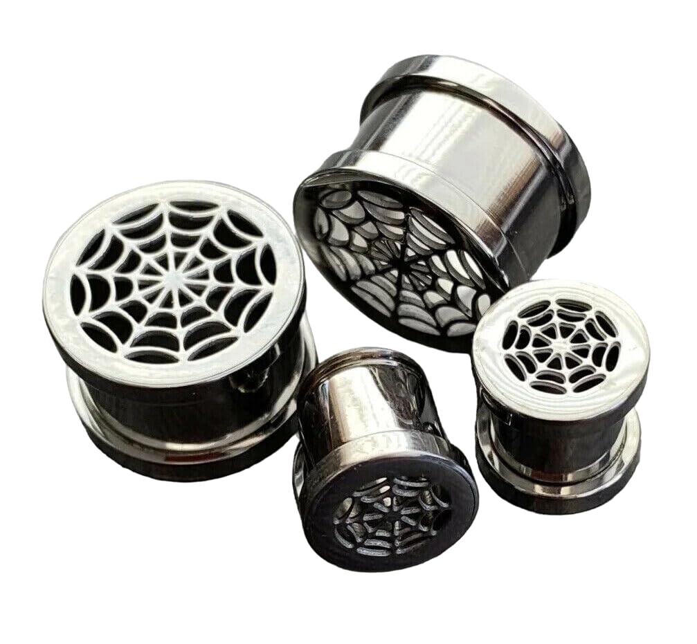 Lobal Domination PAIR of Spider Web Screw Fit Steel Tunnels Spiderweb Ear Plugs - 2g thru 1" (2g (6mm))
