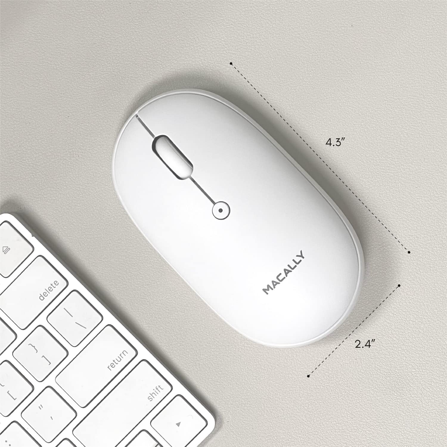 Macally Wireless Bluetooth Mouse - Strong Connection - Quiet, Comfortable, Rechargeable Mouse for MacBook Air/Pro, Mac, iMac, Apple iPad - Wireless Mouse for Laptop, Windows PC Desktop