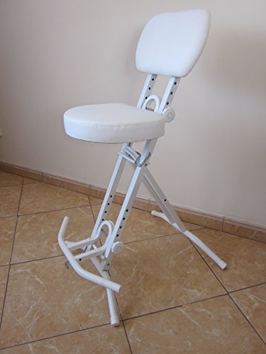 LIBEDOR High Stool Chair sit Stand Bench Standing aid Adjustable seat and backrest Adjustable Height Ergonomic seat is 2.2 inches Thick White Color