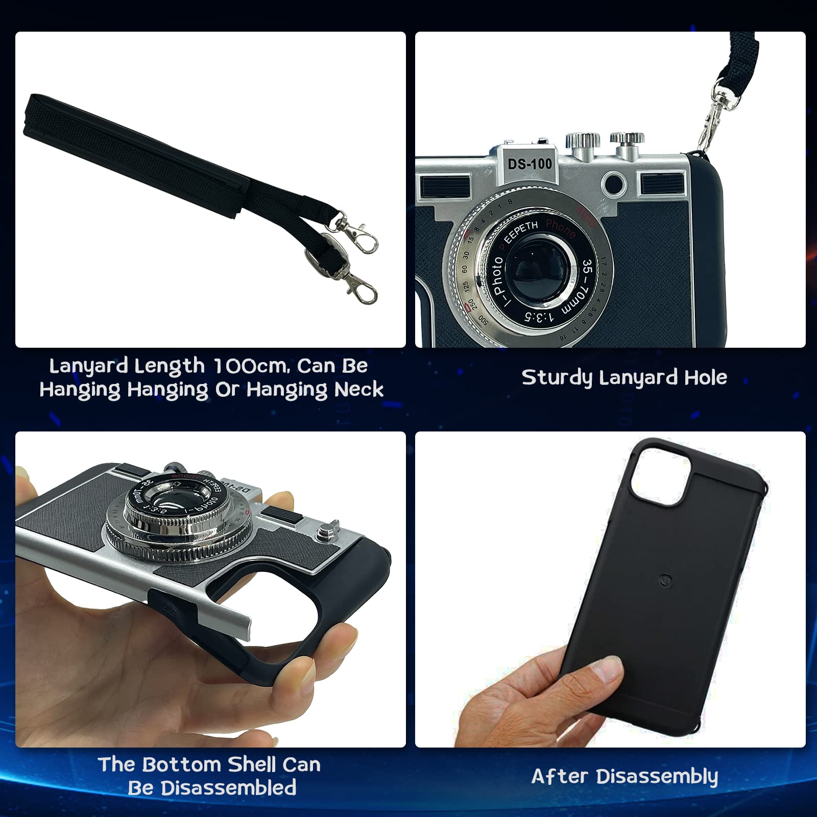 Mscomft Emily in Paris Phone case for iPhone 12/12 Pro, Vintage Camera Phone Case, 3D Vintage Camera Design Phone case That Looks Like a Camera,with Long Anti-Lost Lanyard(for iPhone 12 pro) Black
