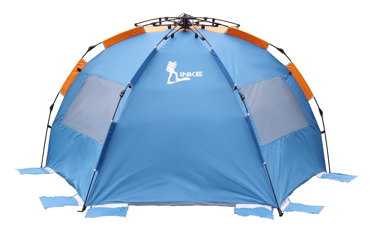 Linke Beach Tent Sun Shelter, 4 Person Easy Setup Camping Sun Shade Canopy with Carry Bag, XL Size (Orange&Blue)