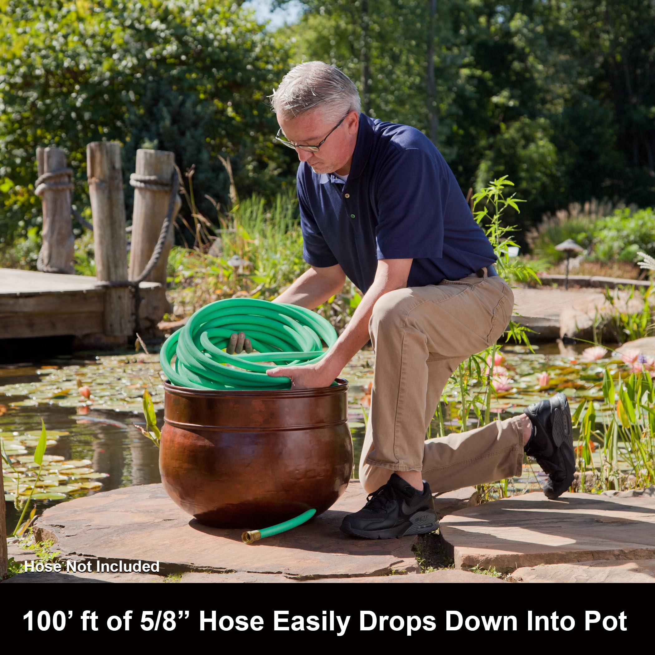 Liberty Garden 1901 Rustic Garden Hose Pot, Holds 100-Feet of 5/8-Inch, Bronze