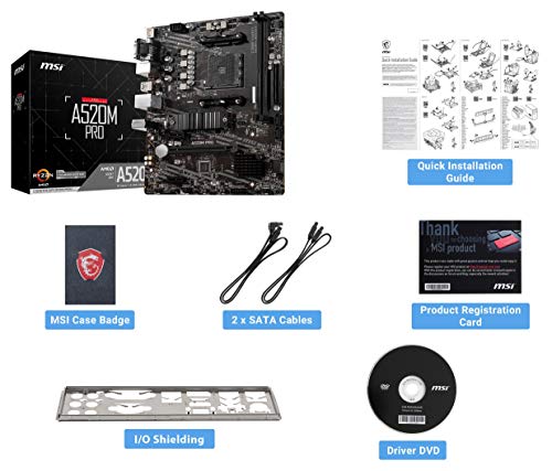 MSI A520M PRO Gaming Motherboard (AMD AM4, DDR4, PCIe 4.0, SATA 6Gb/s, Dual M.2, USB 3.2 Gen 1, HDMI/DP, Micro-ATX)