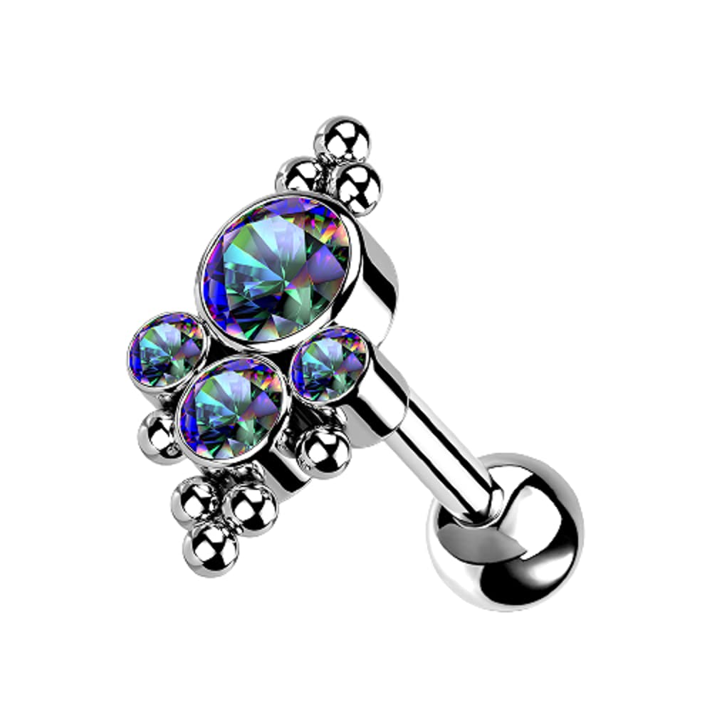 Pierced Owl 16GA G23 Implant Grade Titanium CZ Crystal and Ball Cluster Internally Threaded Barbell (Vitrail Medium)