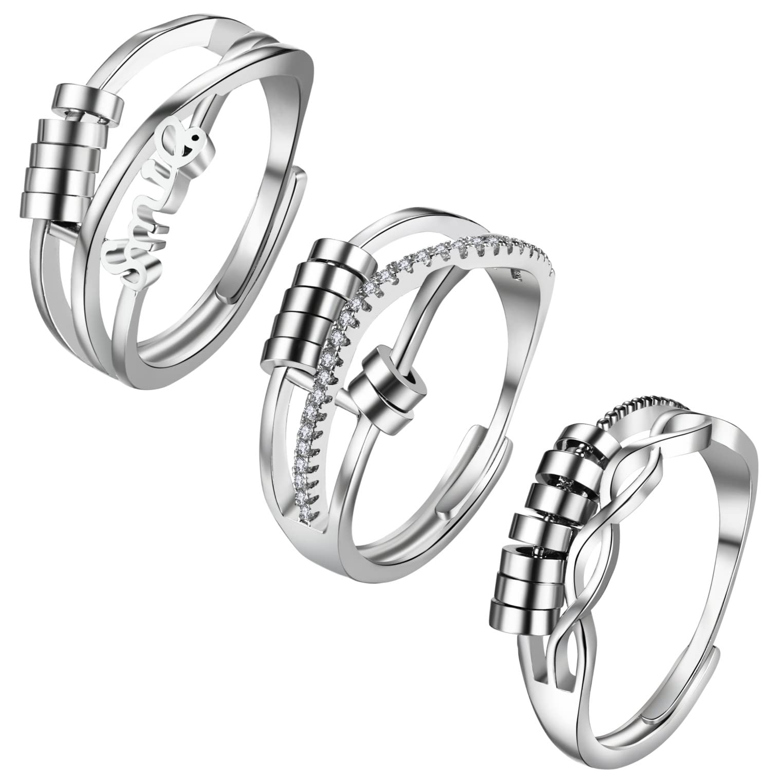 Rofusn 2PCS Fidget Beads Ring Spinner Rings for Women, Adjustable Spinner Anxiety Relief Rings Jewelry Set Fit 6-10 Ring Size