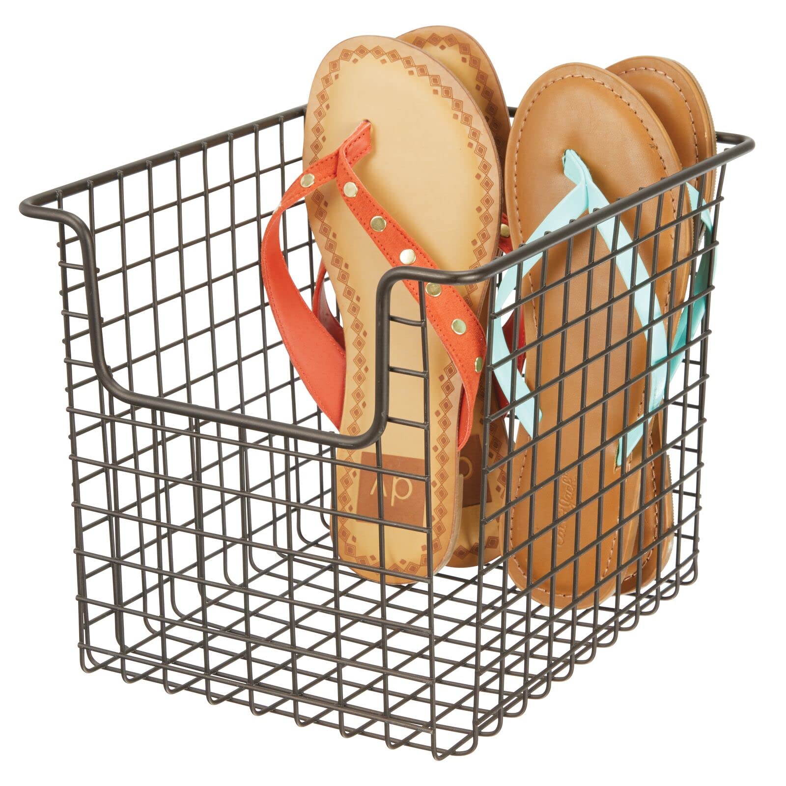 mDesign Metal Wire Closet Storage Basket Organizer with Front Dip Opening for Organizing Bedroom, Bathroom, Mudroom, Entryway, Hallway, or Linen Closets - Concerto Collection - 4 Pack - Bronze