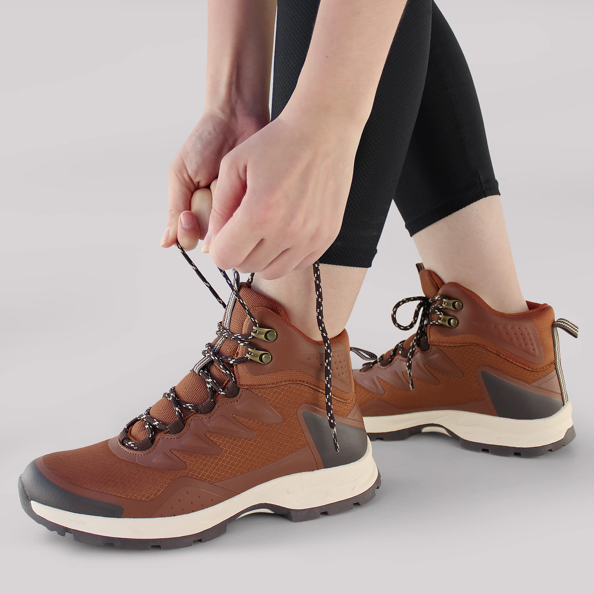 OUTVENTURE Women's Mid Lightweight Outdoor Hiking Boots,Brown PU,9 M US