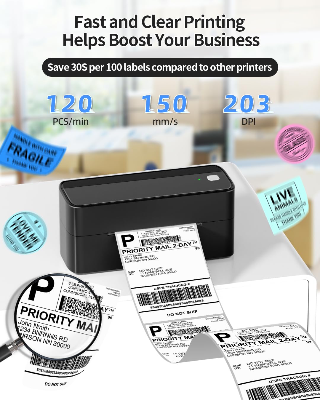 Phomemo Bluetooth Thermal Shipping Label Printer, Wireless 4x6 Shipping Label Printer for Shipping Packages, Support Android, iPhone and Windows, Widely Used for Amazon, Ebay, Shopify, USPS, FedEx