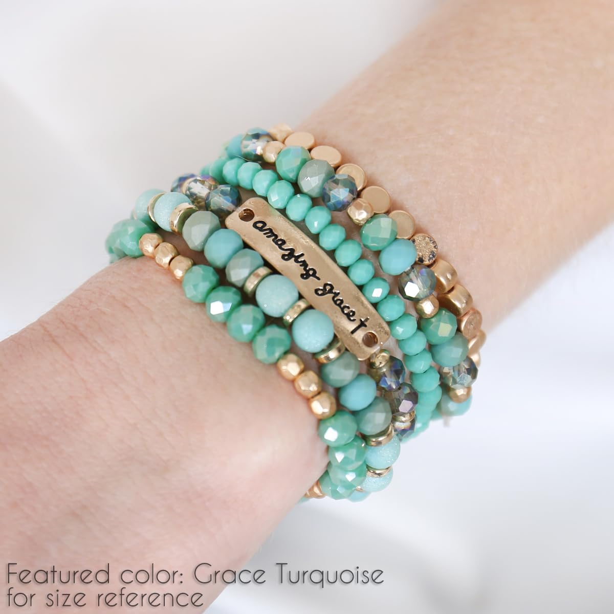 RIAH FASHION Inspirational Multi Layer Bead Stacking Strand Stretch Statement Bracelets - Message Slip-on Bangle Set (Disc Bead Lettering Mix - Mama Multi)