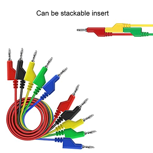 TALLSOCNE 5pcs 4mm Stackable Banana to Banana Plug Test Cable Lead Set,10pcs 4mm Socket Banana Jack Copper Alligator Clips, for Multimeter Leads, Electrical Test Leads 1000V/ Max 19A