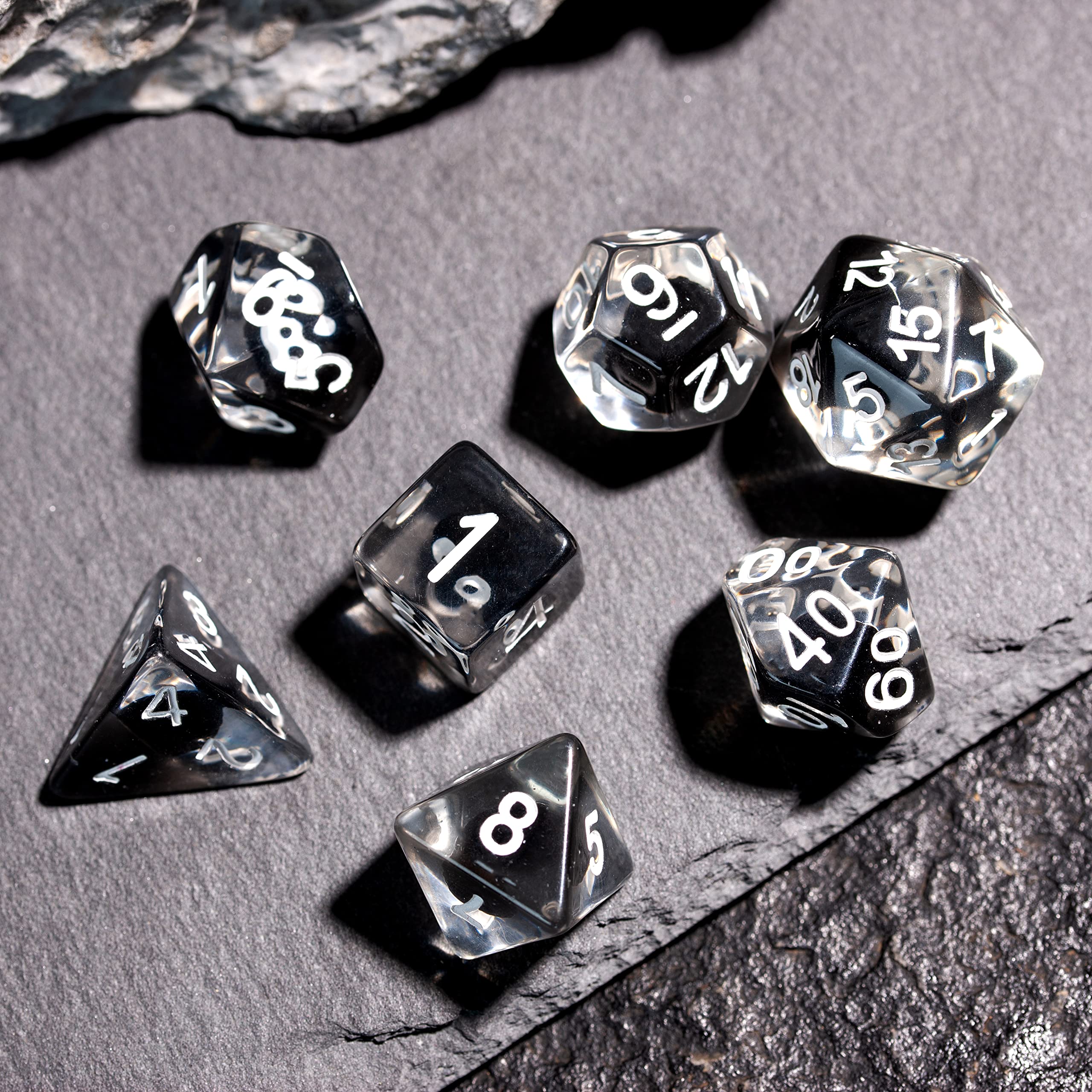 Svizo DND Dice Set 7-die Polyhedral Dice Filled with Elf Handcrafted Beautiful Inclusion D&D dice for Dungenons and Dragons Tabletop RPG MTG Pathfinder(Dust Sprite)