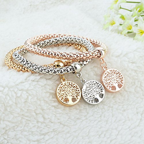 Long Way 3Pcs Gold Silver Rose Gold Plated Charm Bracelet for Women Stretch Crystal Multilayer Bracelet