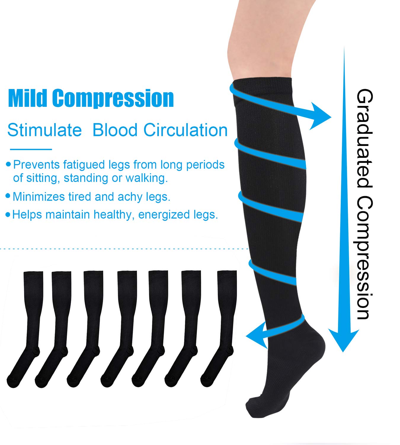 L-Lweik Compression Socks Women Men Knee High Socks Circulation Support Socks for Nurses Maternity Pregnancy Sports 8-15 mmhg