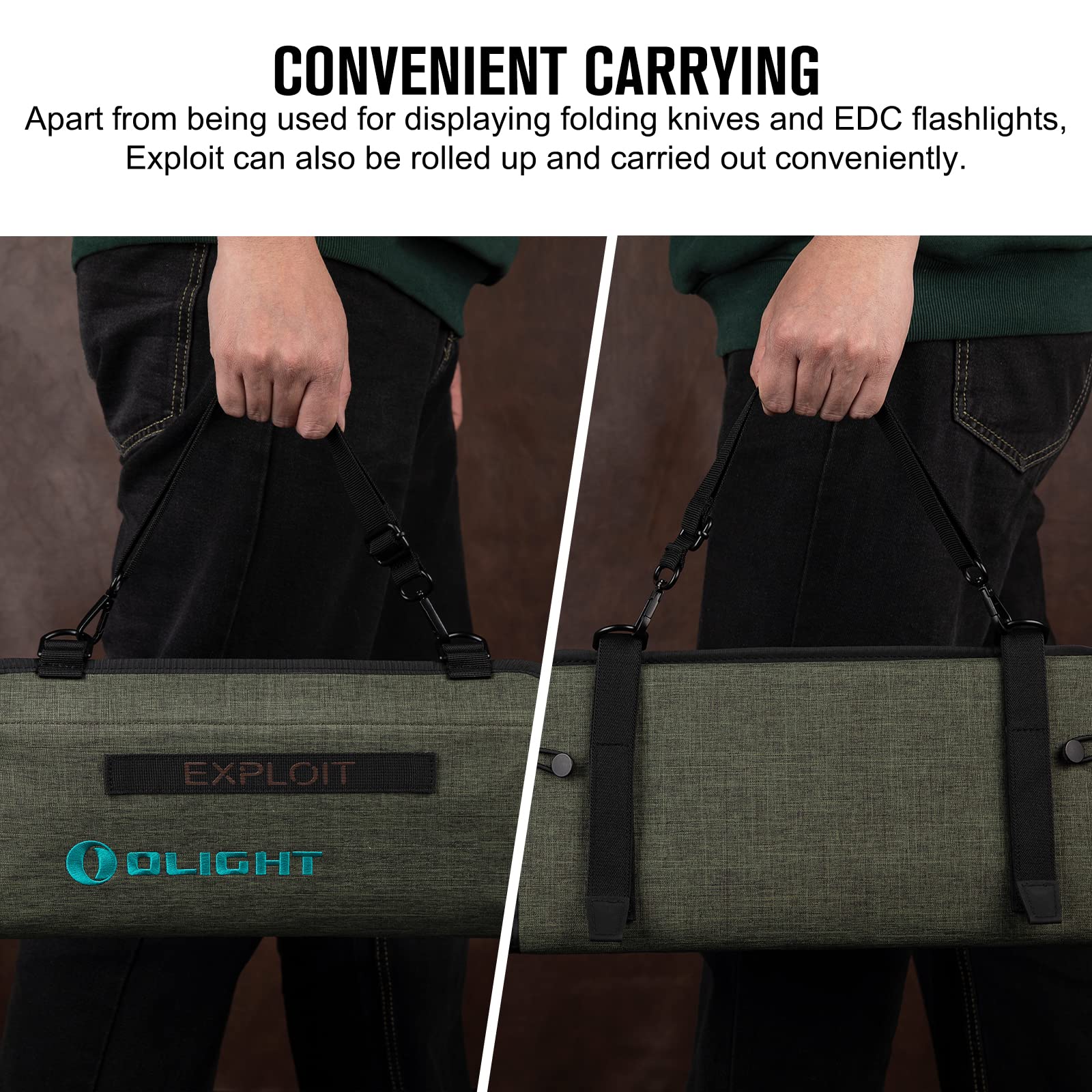OLIGHT Exploit Multifunctional Knifebag, EDC Display Storage Bag with Detachable Pouch, Double-Layer Large-Capacity Organizer with 20 Slots for Pocket Flashlights and EDC Tools (ODG)