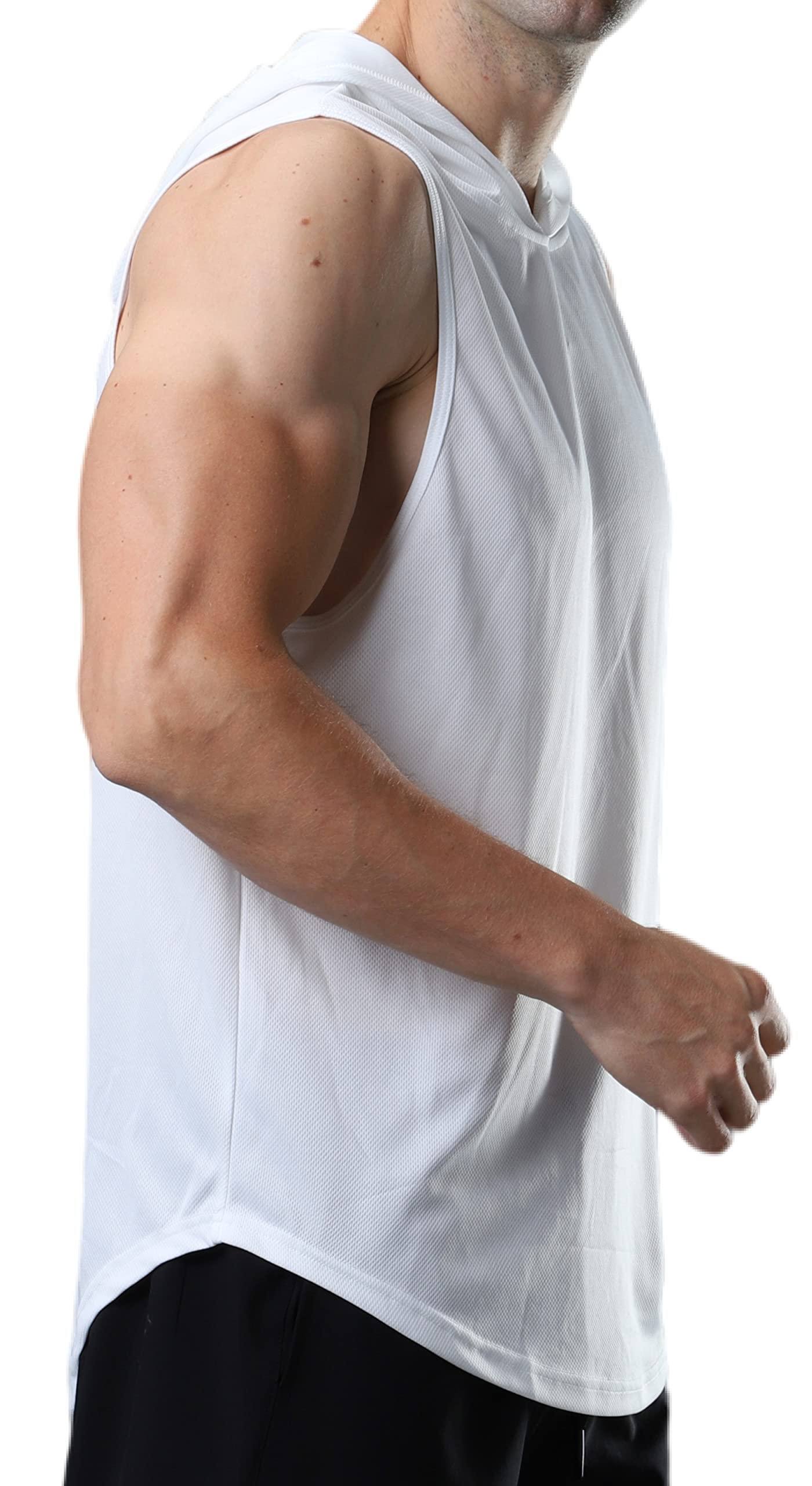 ROGUDUA Men's Hooded Tank Top Quick Dry Muscle Gym Shirts Workout Sleeveless Hoodie White US Size S