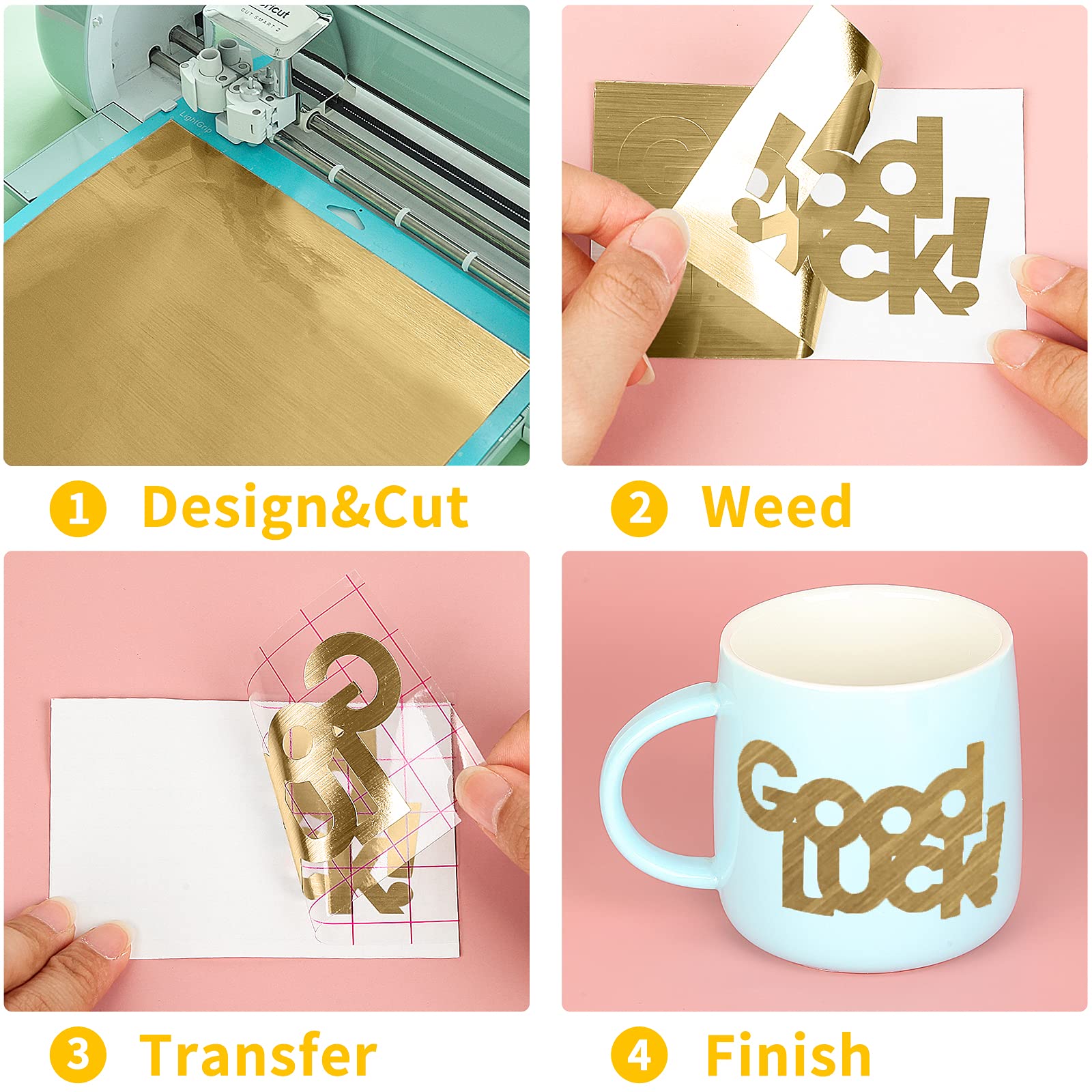 Madlie Brushed Gold Permanent Adhesive Vinyl Roll - 12" x 15 FT Premium Permanent Vinyl for Craft,Signs, Scrapbooking,and Other Craft Cutters.