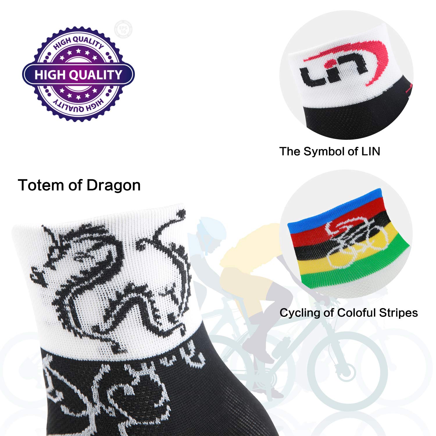 LIN 7 Pack Cycling Socks CoolMax Ankle Bike Socks Cool Funny Bicycle Socks Men and Women (L(10-13), Mixed)