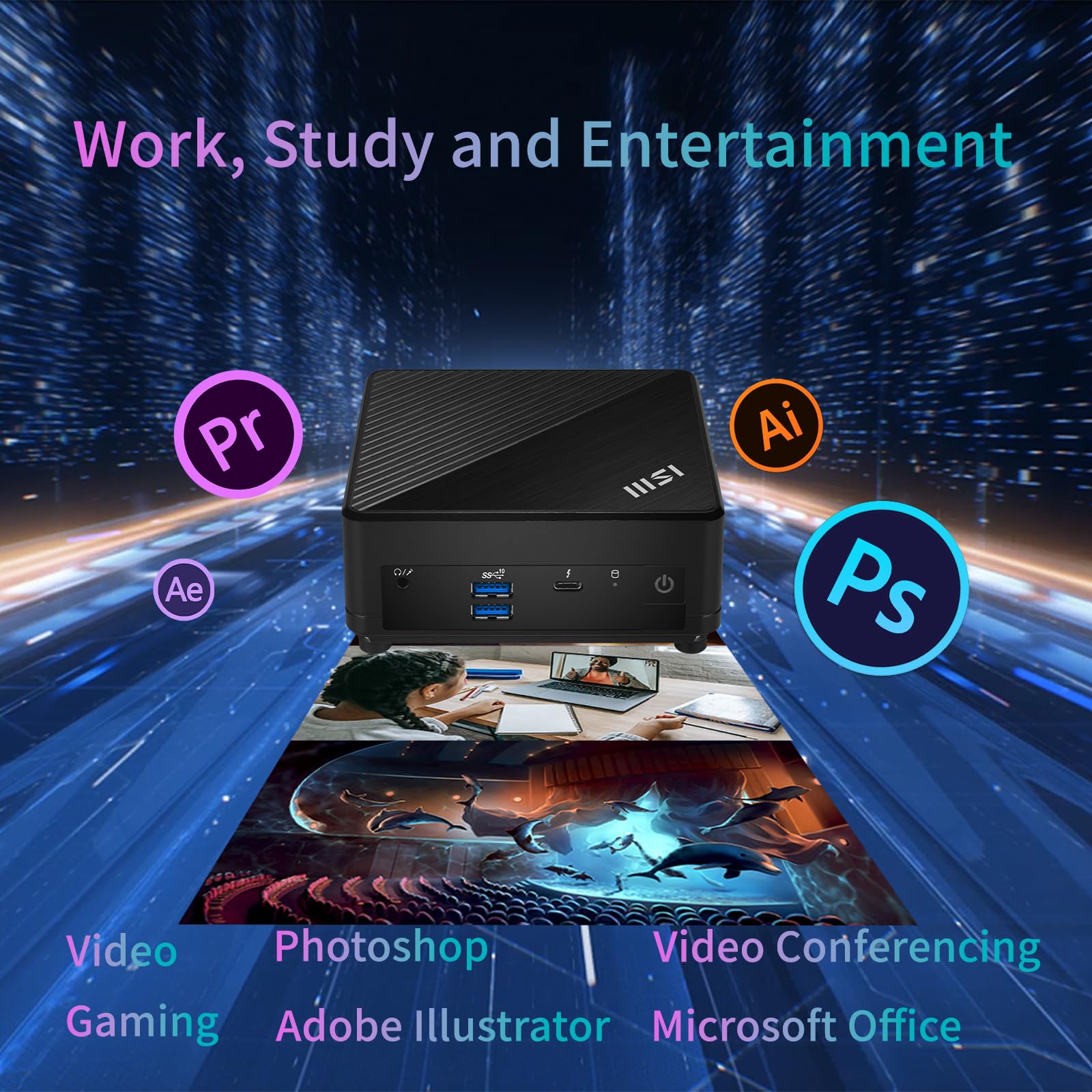 MSI Cubi B0A8 Premium Compact Desktop - 12th Gen Intel i7-1255U Processor, 32GB RAM, 1TB SSD, Wi-Fi 6, Windows 11 Pro, Support 4K@60Hz Triple Display for Home/Office/Gaming