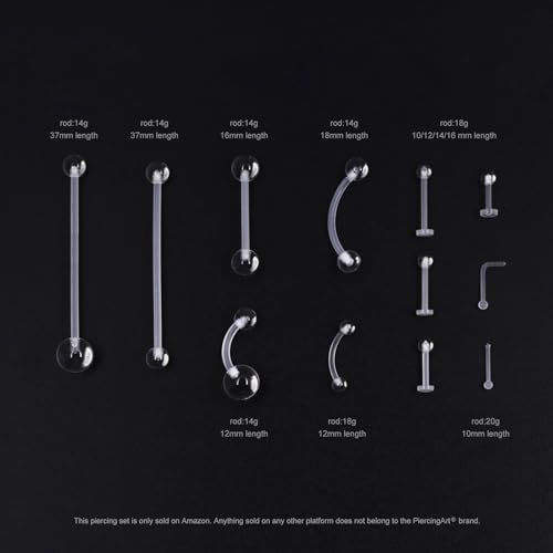PiercingArt 36pcs Clear Piercing Retainers Bioflex Plastic Jewelry for Nipple Tongue Nose Septum Eyebrow Belly Earrings Tragus Helix Cartilage Industrial Lip Labret Rings Studs For Surgery Mri