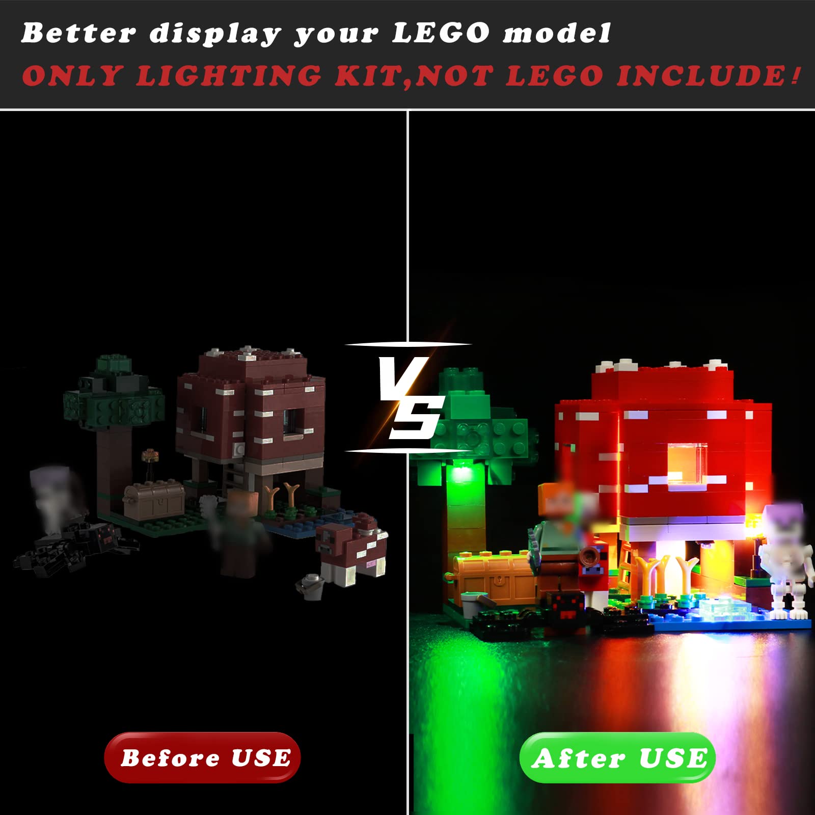 Xunsan LED Light Kit for Lego Minecraft The Mushroom House 21179 Building Blocks, Lighting Kit Designed for Lego 21179 Set, Standard Version - NOT Included Lego Model