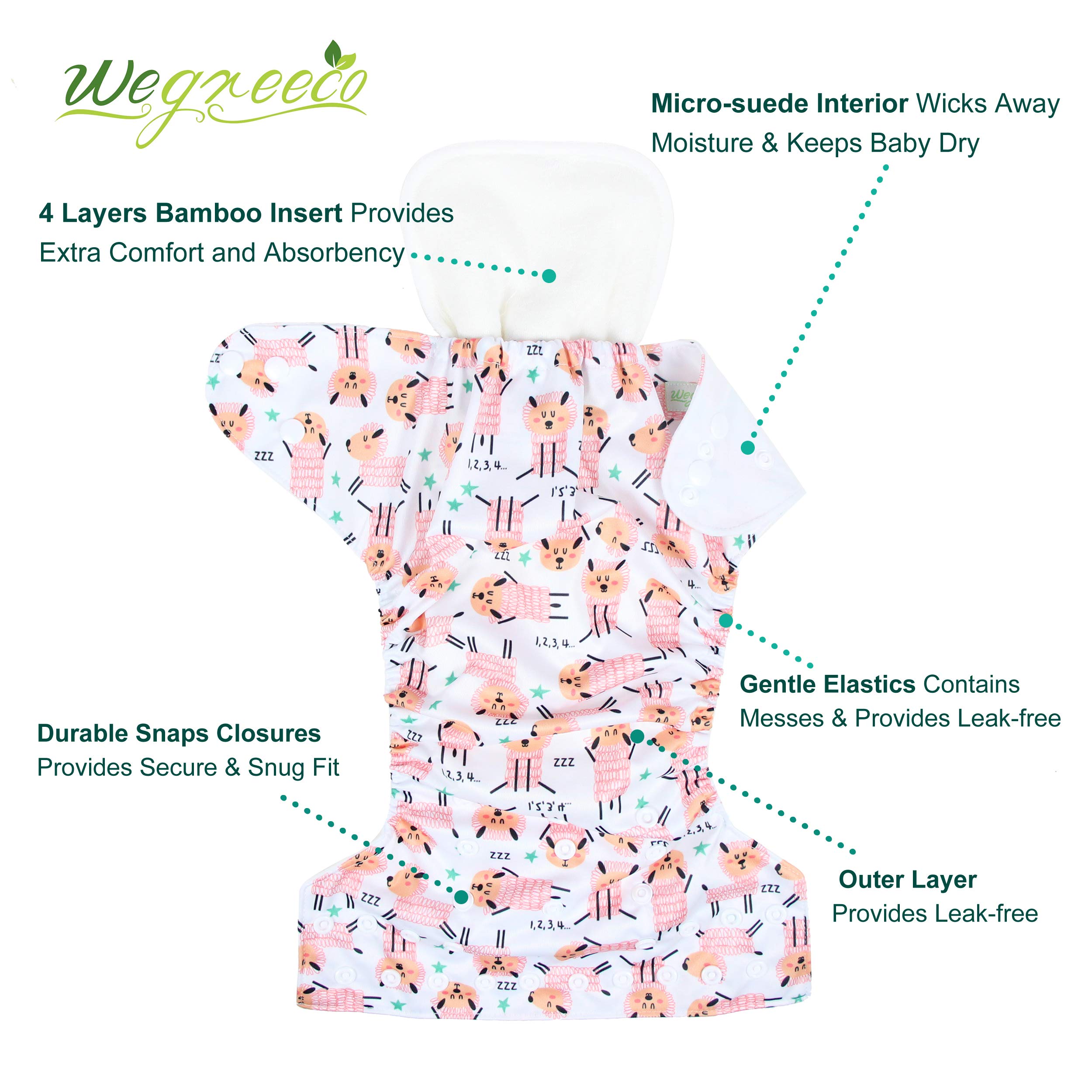 wegreeco Washable Reusable Baby Cloth Pocket Diapers Cool Animal Bundle with Diaper Liners and Cloth Diaper Bags