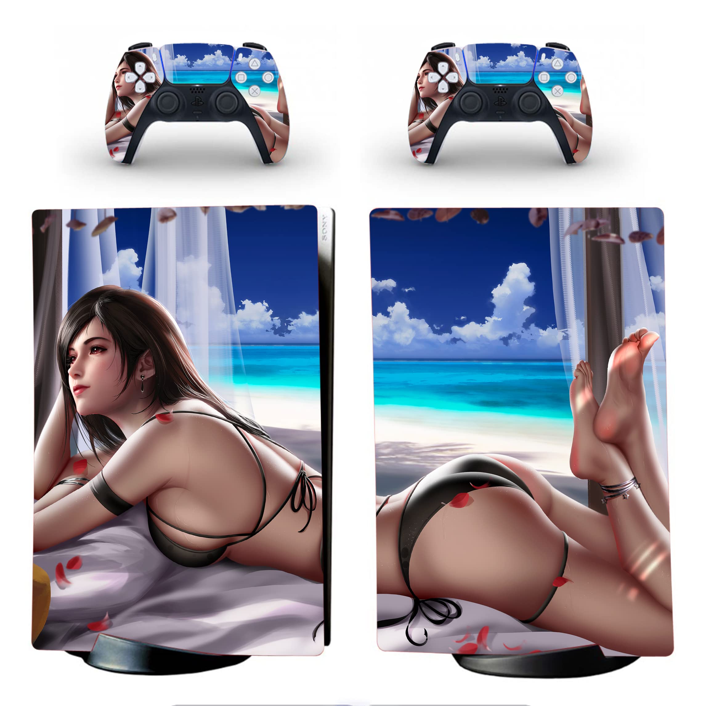 Vanknight Skin Vinyl Sticker Decals Hot Girl Wrap Compatible with PS5 Disc Console Controllers Anime Girl